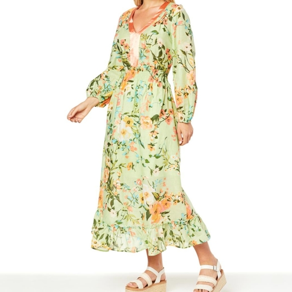 Aratta | Dresses | Nwt Aratta Dress Green Floral Light Weight Long ...